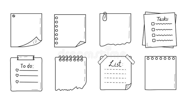 Set of Doodle-style Journal and Notebook Pages. Hand-drawn Planner ...