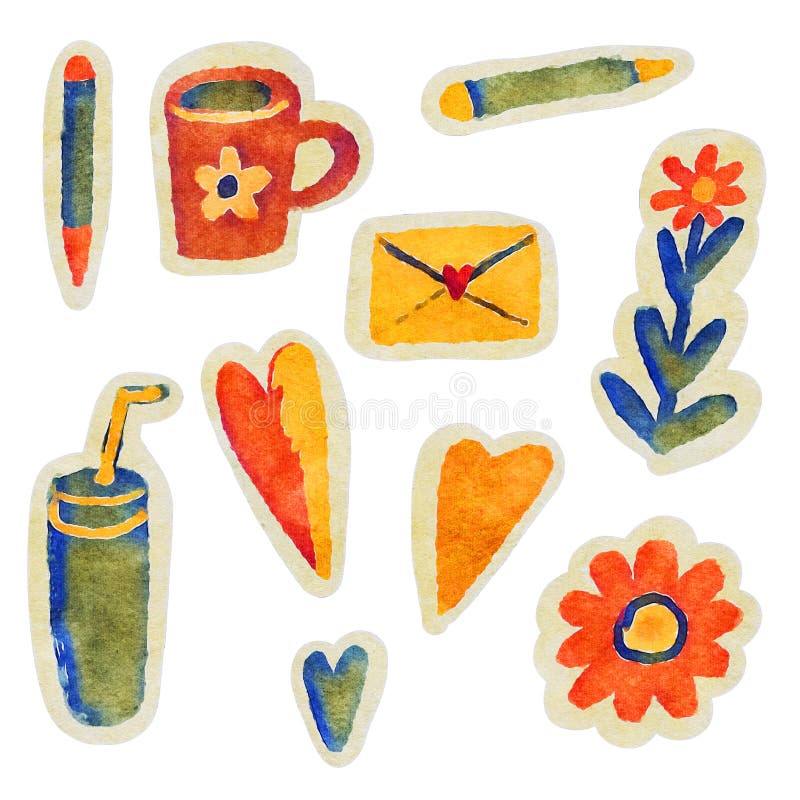 A Set of Doodle-style Stickers Stock Illustration - Illustration of ...