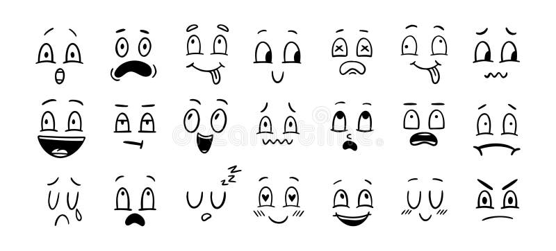 Set of Doodle Various Emotions. Hand Drawn Drawing Cute Face Collection ...