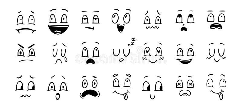Set of Doodle Various Emotions. Hand Drawn Drawing Cute Face Collection ...