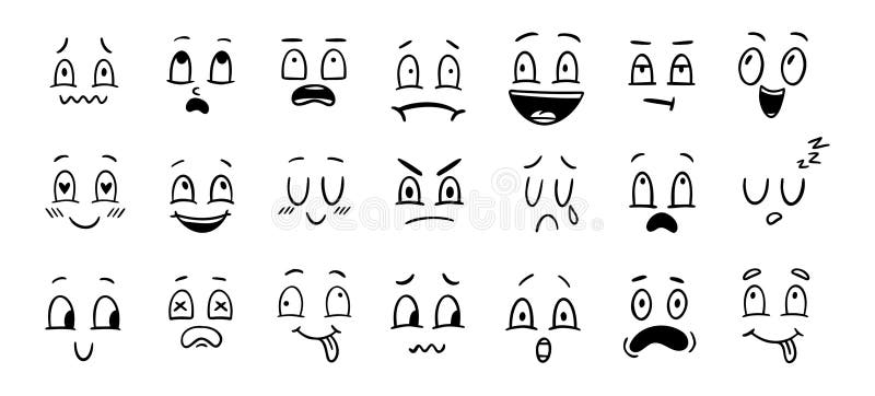 Set of Doodle Various Emotions. Hand Drawn Drawing Cute Face Collection ...
