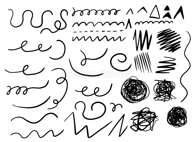 Set of Doodle Wavy Line Loop. Abstract Curved Scribble. Hand-drawn ...
