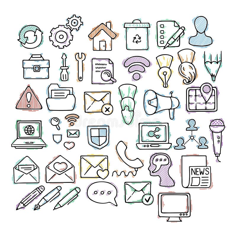 Set of Doodle Web, Computer and Drawing Icons. Stock Vector ...