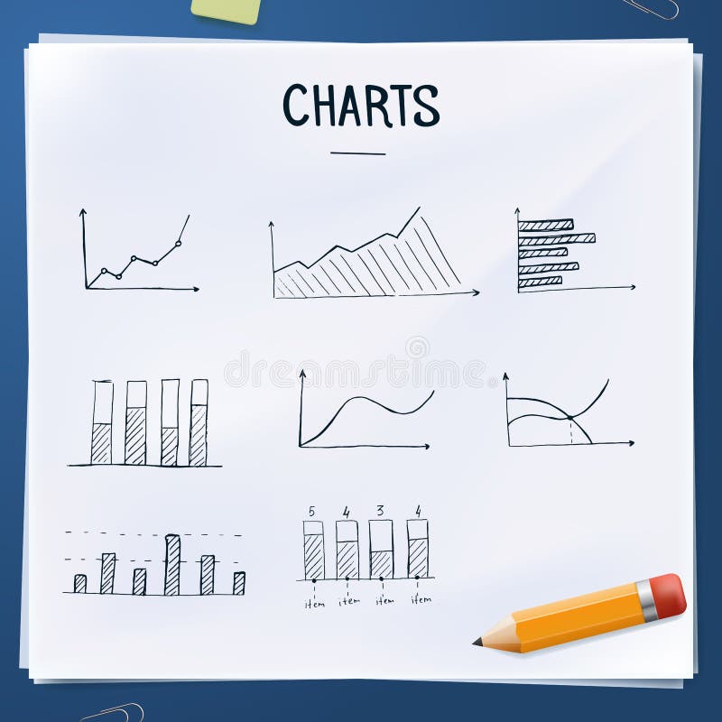 Set of Doodles Charts with Yellow Pencil Stock Illustration ...