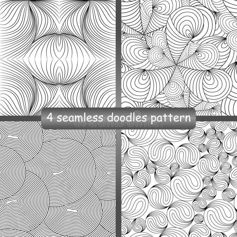 Set of 4 Doodles Seamless Patterns and Textures Stock Illustration ...