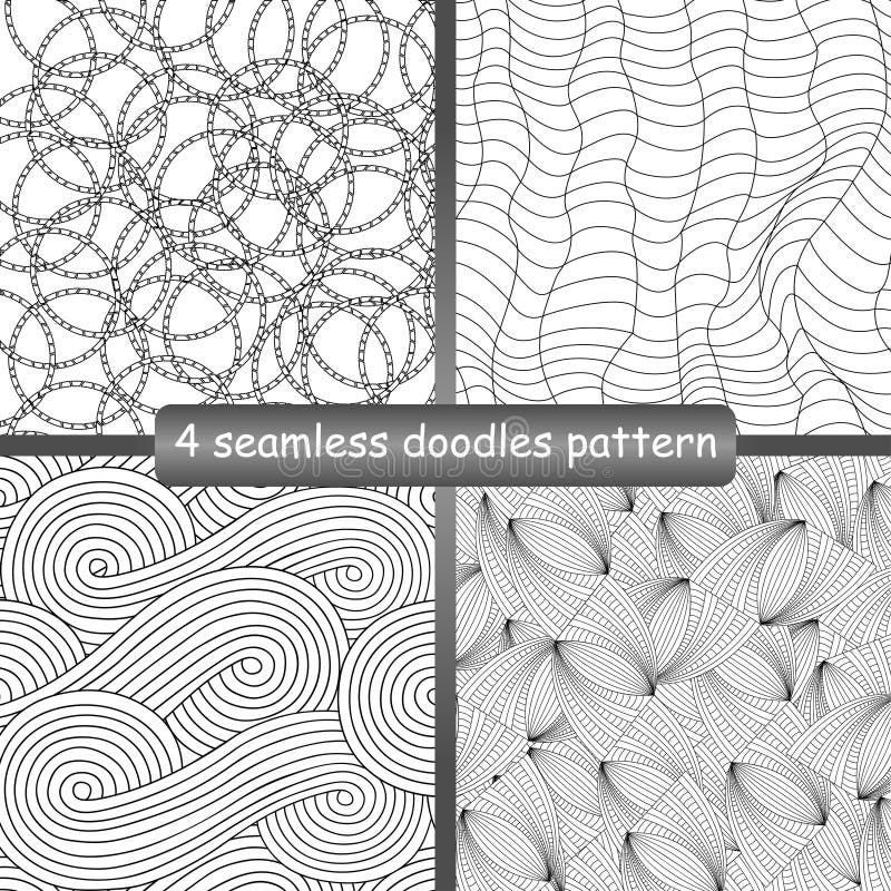 Set of 4 Doodles Seamless Patterns and Textures Stock Illustration ...