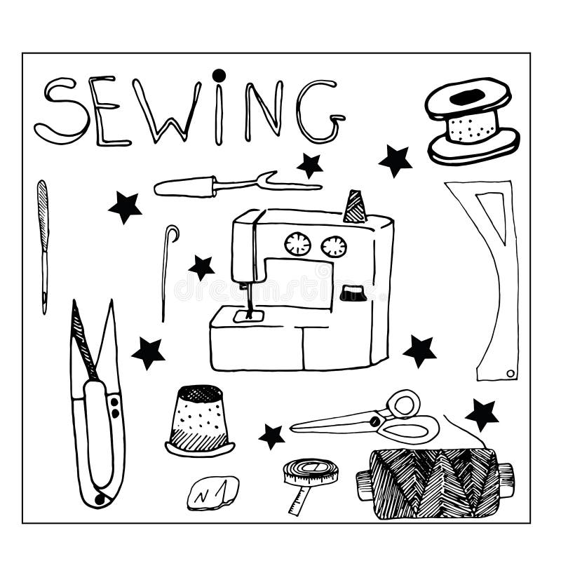 A Set of Doodles on the Sewing Theme Stock Vector - Illustration of ...