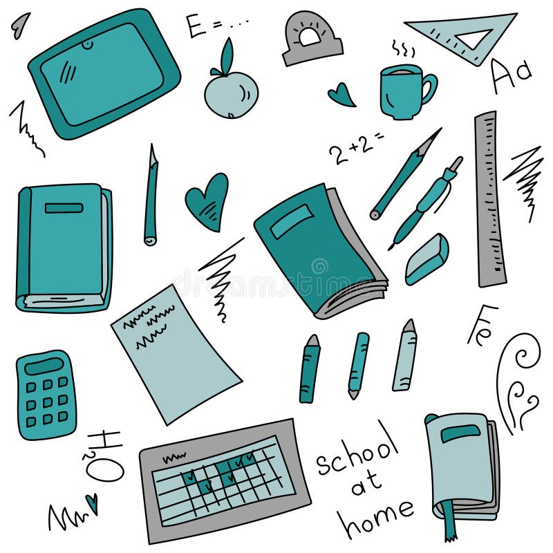 Set of Doodles on the Topic of Study, School Subjects and Formulas in ...