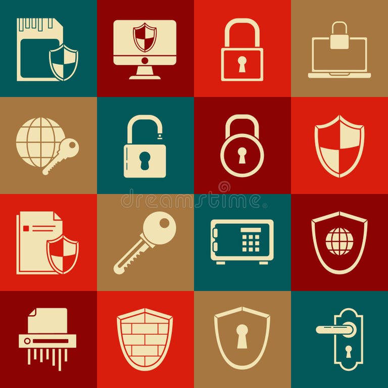 Set Door Handle, Shield with World Globe, Lock, Open Padlock, Globe Key ...