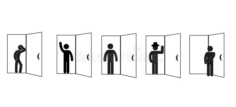 A Set of Door and Man, Pictograms of a Human Figure in Different Poses ...