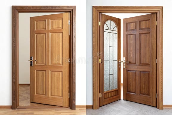 Set of Doors, Front View of Open and Closed Doors Stock Illustration ...