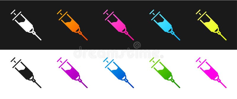 Set Doping Syringe Icon Isolated on Black and White Background. Vector ...