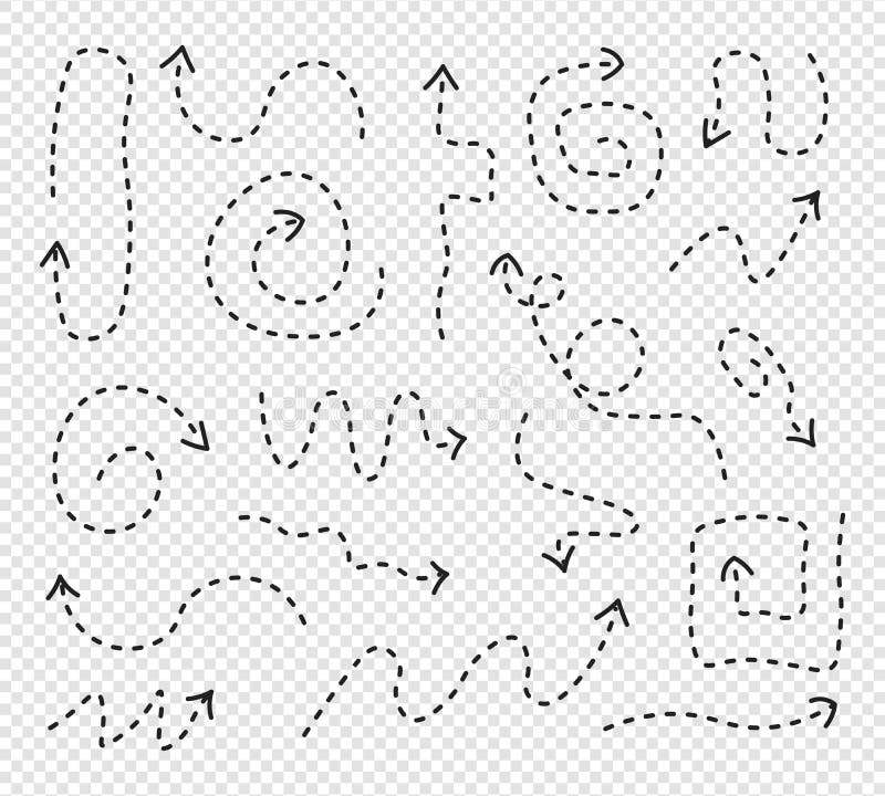Set of Dotted Arrow Drawn by Hand. Stock Illustration - Illustration of ...