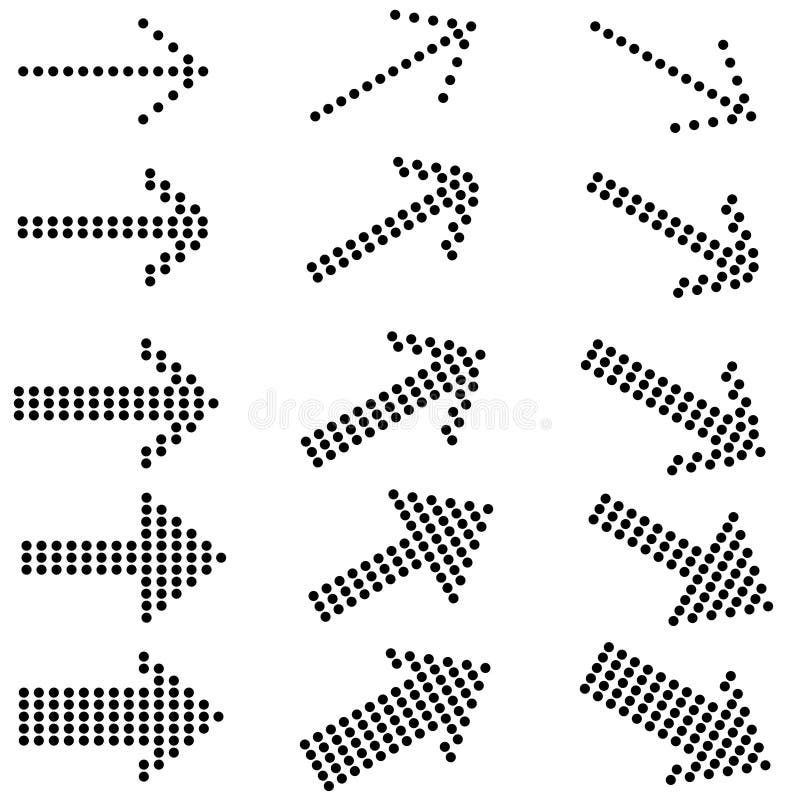 Set of Dotted Arrows in Different Thickness and Angles Stock ...