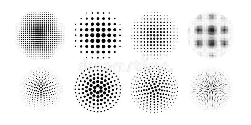 Set of Dotted Circles with Halftone Fade Effect. Round Shapes with ...