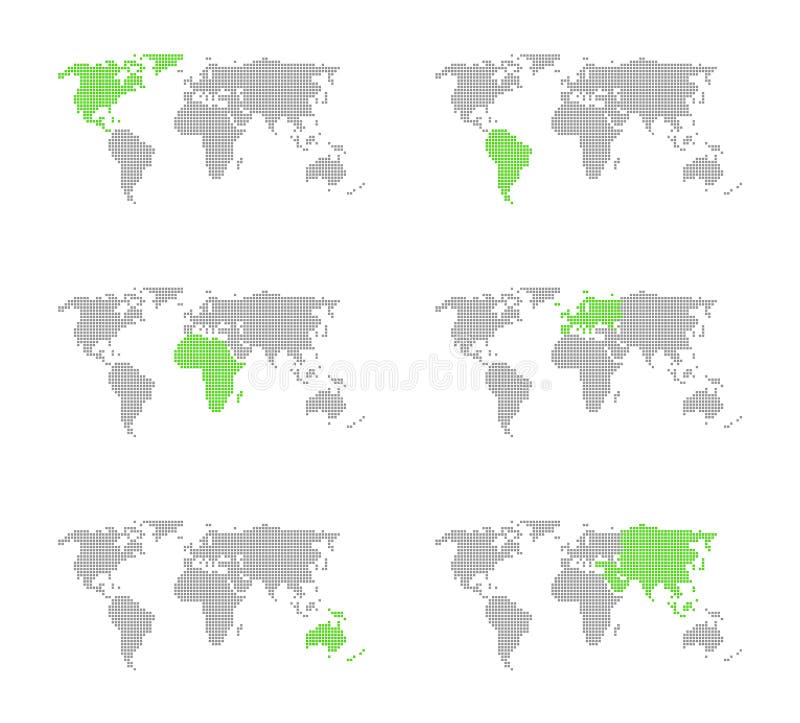 6 World Maps with Continents Stock Illustration - Illustration of grey ...