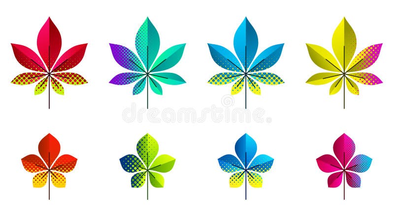 Set of Dotted Multicolored Leaves Stock Vector - Illustration of ...