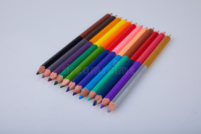Set of Double Colored Pencils on White Background. Stock Image - Image ...