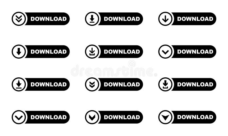 Set of Download Buttons Vector. Black Upload Button. Load File or ...