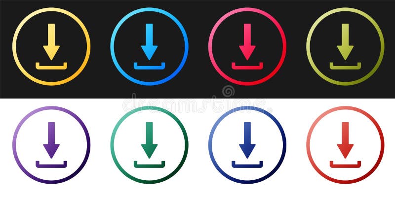 Set Download Icon Isolated on Black and White Background. Upload Button ...