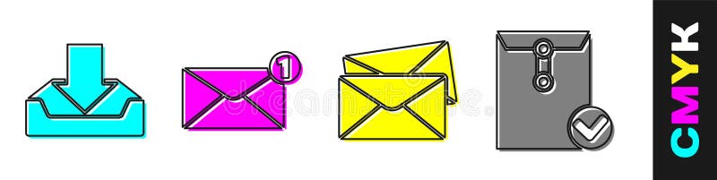 Set Download Inbox, Envelope, Envelope and Envelope and Check Mark Icon. Vector Stock Vector ...