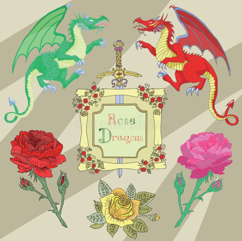 Dragons and rose stock vector. Illustration of artistic - 2152548