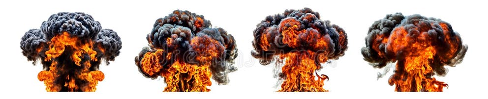Set of Dramatic Explosion Plumes with Fiery Smoke - Dynamic and Intense ...