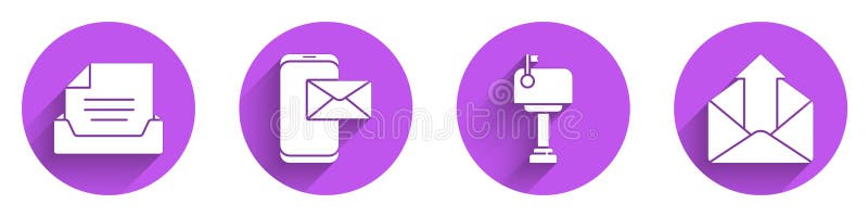 Set Drawer with Document, Mobile and Envelope, Mail Box and Outgoing ...