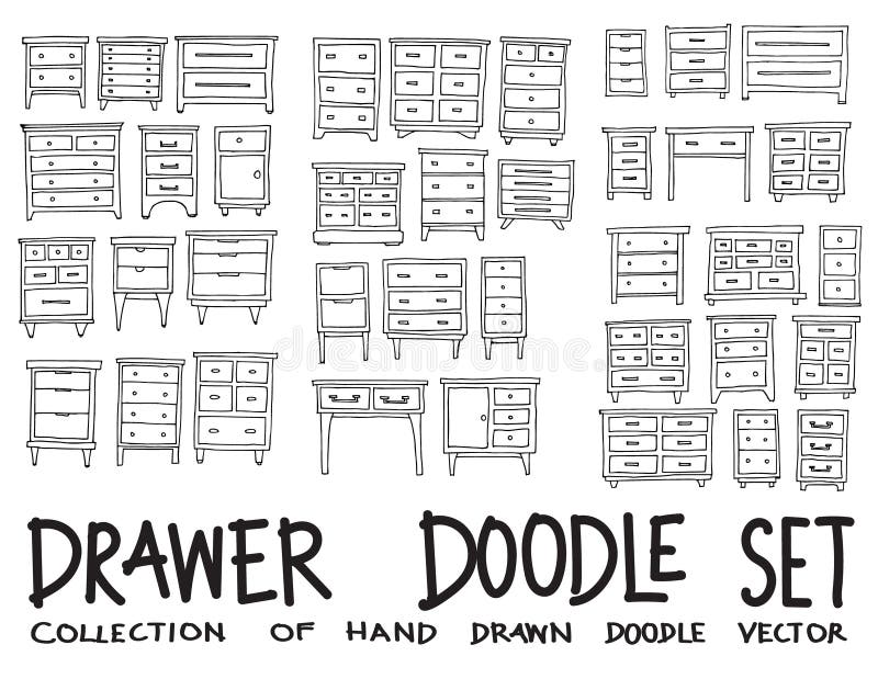 Set of Drawer Drawing Illustration Hand Drawn Doodle Sketch Line Vector ...