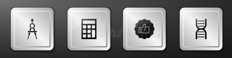 Set Drawing Compass, Calculator, Hand Thumb Up and DNA Symbol Icon ...
