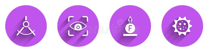 Set Drawing Compass, Eye Scan, Force of Physic Formula and Virus Icon ...