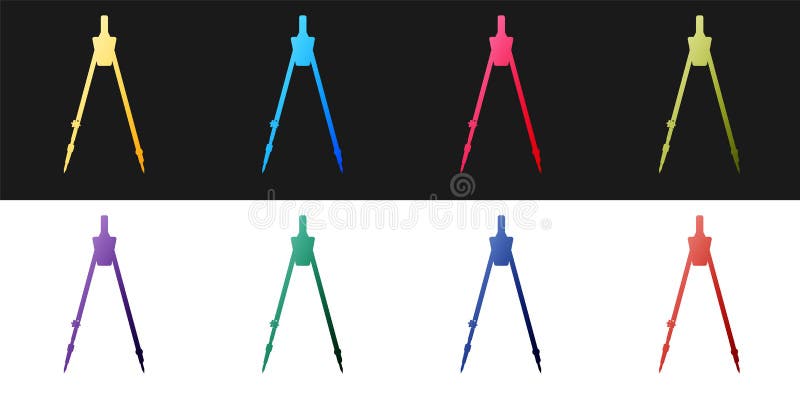 Set Drawing Compass Icon Isolated on Black and White Background ...