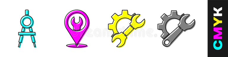Set Drawing Compass, Location with Wrench Spanner, Wrench Spanner and ...