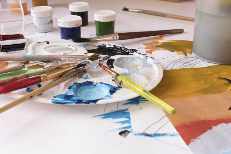 Set for Drawing on the Desktop of a Child Artist. Selective Focus Stock ...