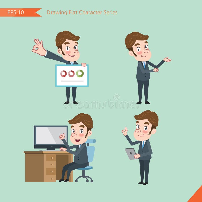 Set of Drawing Flat Character Style, Business Concept Young Office ...