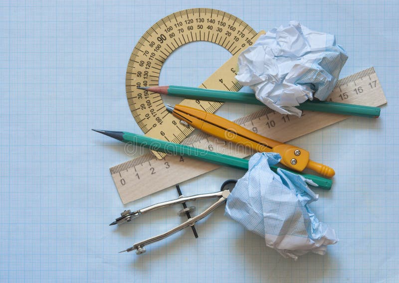 Set of Drawing Instrument and Rulers on Graph Paper Stock Photo - Image ...