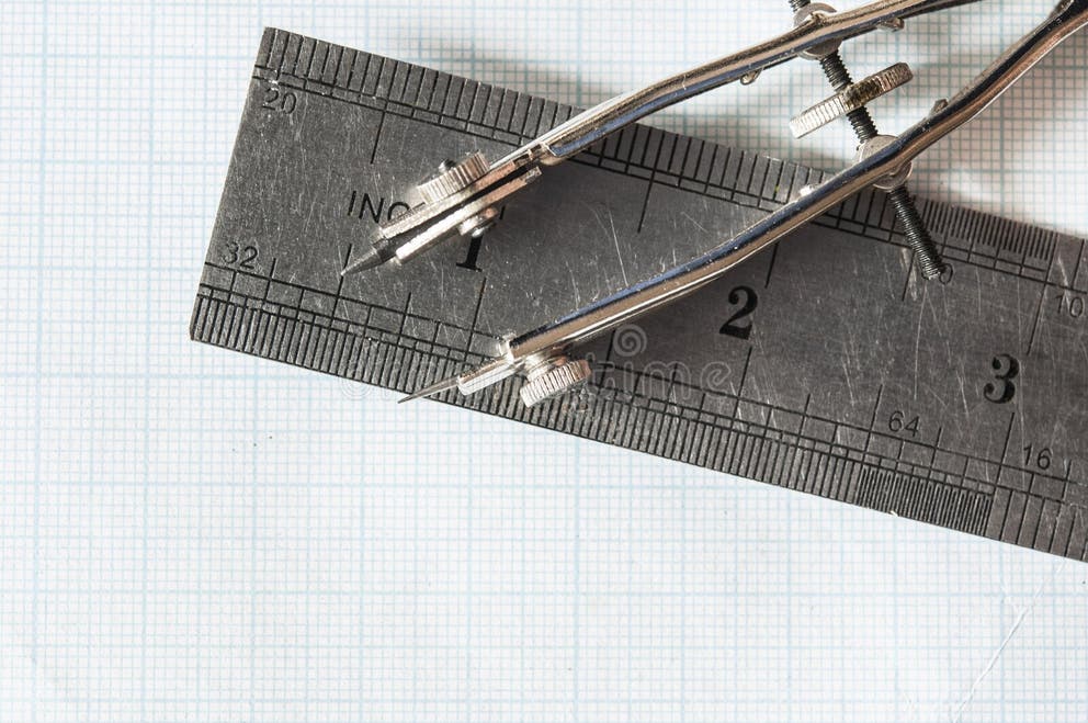 Set of Drawing Instrument and Rulers on Graph Paper Stock Image - Image ...