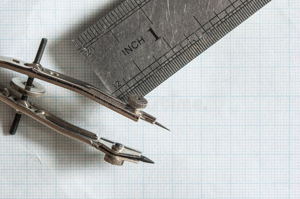 Set of Drawing Instrument and Rulers on Graph Paper Stock Image - Image ...