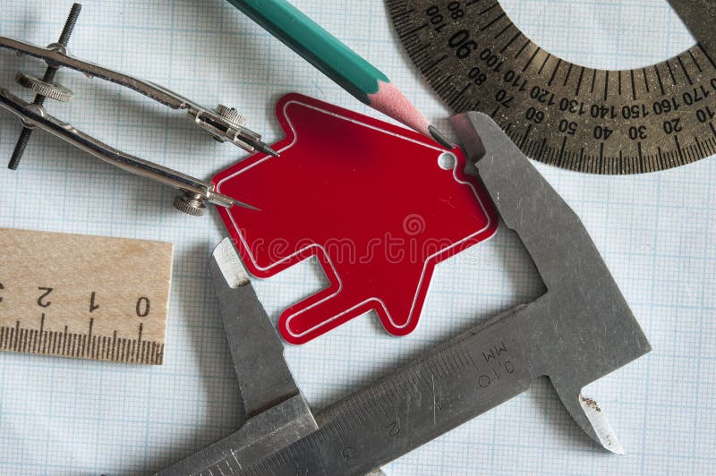 Set of Drawing Instrument and Rulers on Graph Paper Stock Image - Image ...