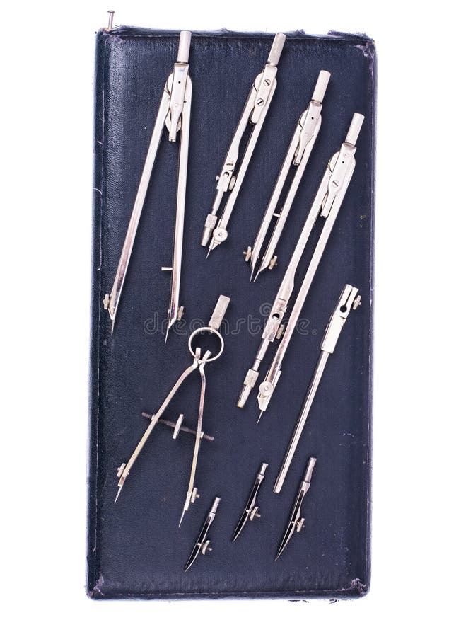 Set of Drawing Metal Compasses in Black Box Stock Image - Image of ...