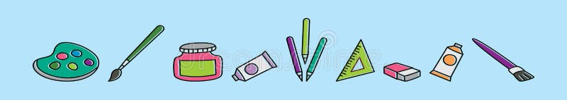 Set of Drawing Tools Cartoon Icon Design Template with Various Models ...