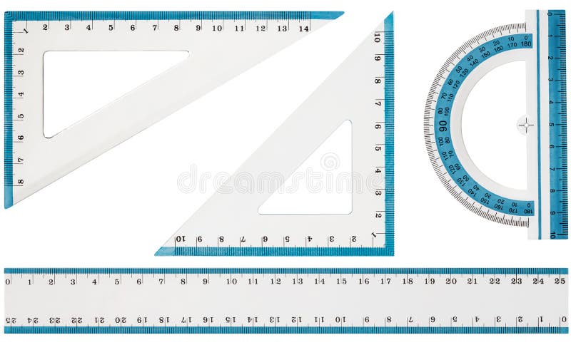 Set of Drawing Tools, Ruler, Protractor Triangle, Isolated on White ...