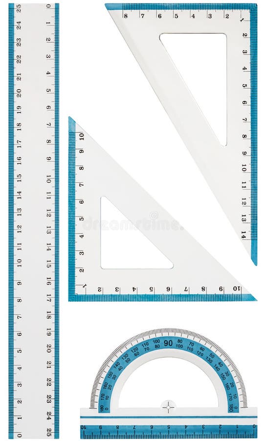 Set of Drawing Tools, Ruler, Protractor Triangle, Isolated on White ...
