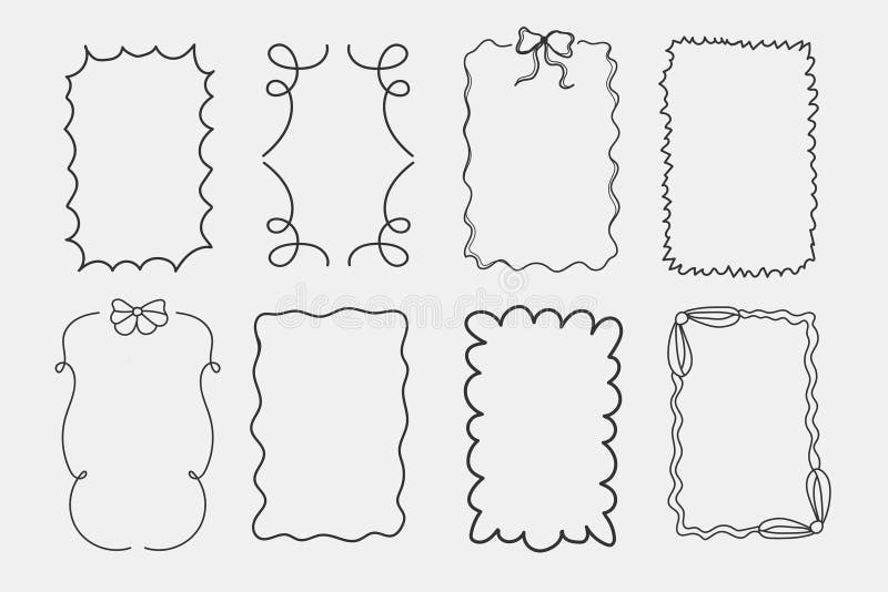 Set of Drawing Wavy Elegant Outline Frame. Abstract Curve Whimsical ...