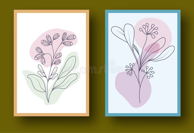 A Set of Drawings with Abstract Plants for Wall Decoration Stock Vector ...