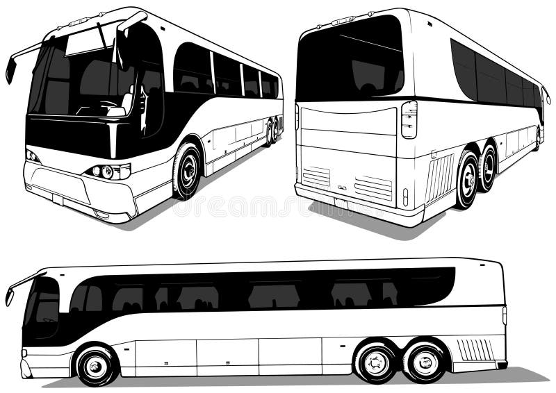Set of Drawings with City Bus from Different Views Stock Vector ...