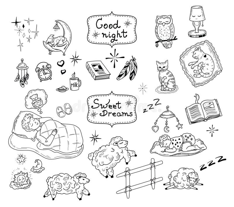 Set of Drawings of Cute Handdrawn Vector Illustrations on the Theme of ...