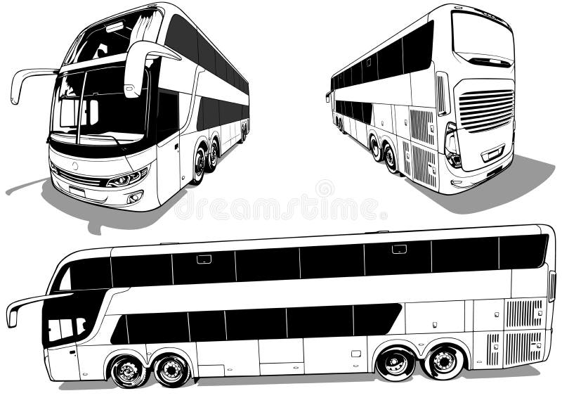 Set of Drawings of a Luxury Long-distance Bus from Three Views Stock ...