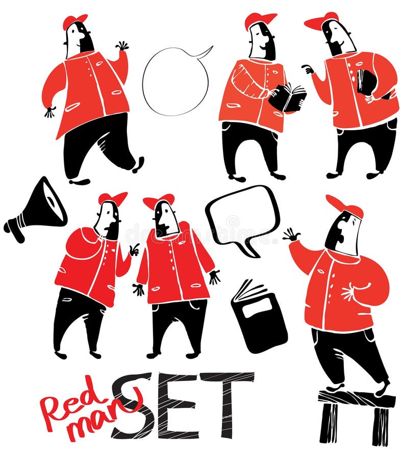 A Set of Drawings of Red-black Men Stock Vector - Illustration of ...
