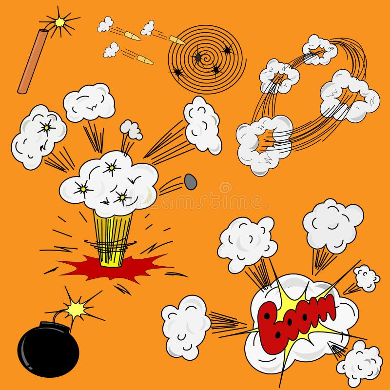 A Set of Drawings on the Theme of Explosion Boom Stock Vector ...